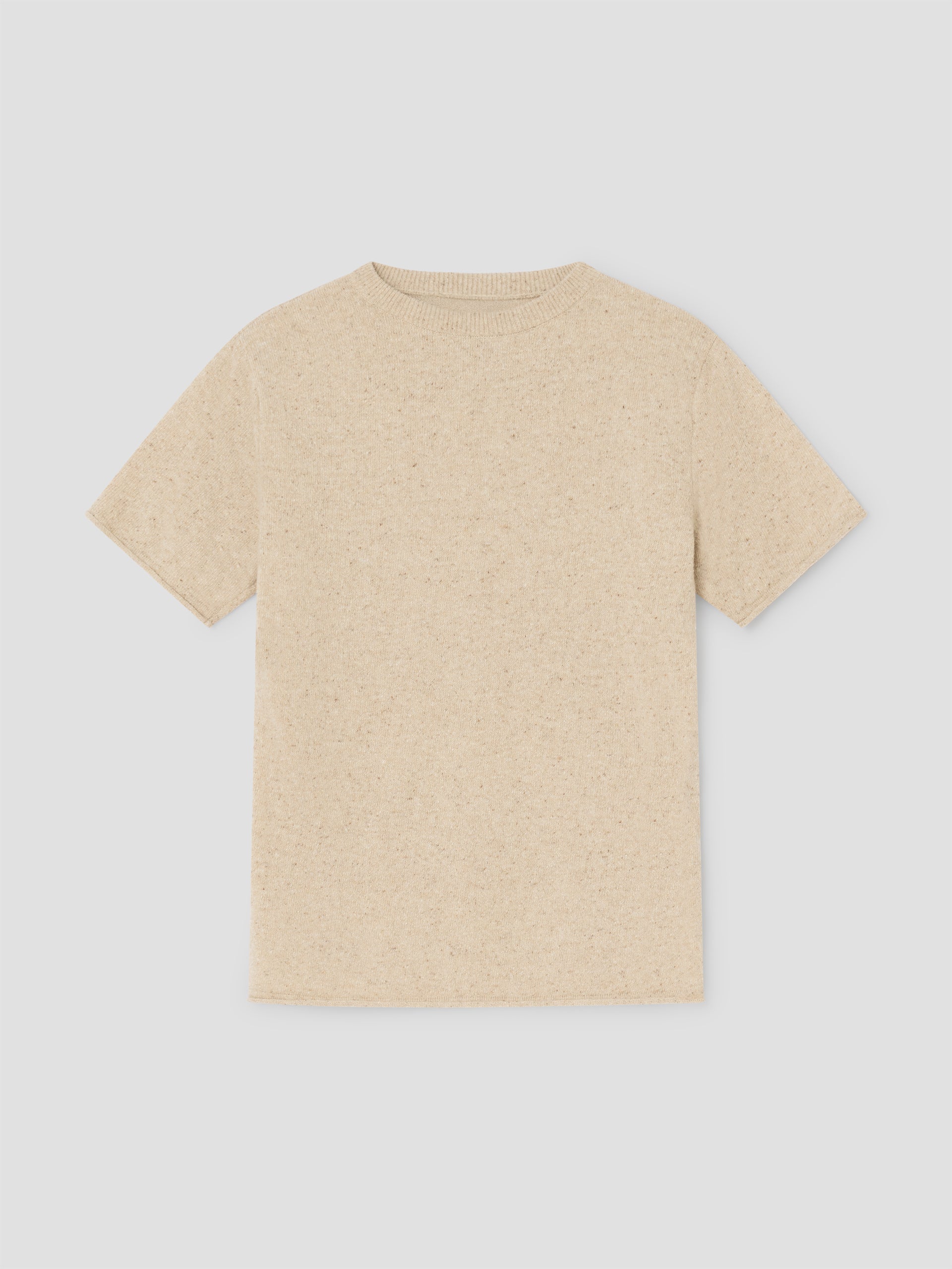 Beige fitted knit t-shirt for women with crew neckline - Gimaguas