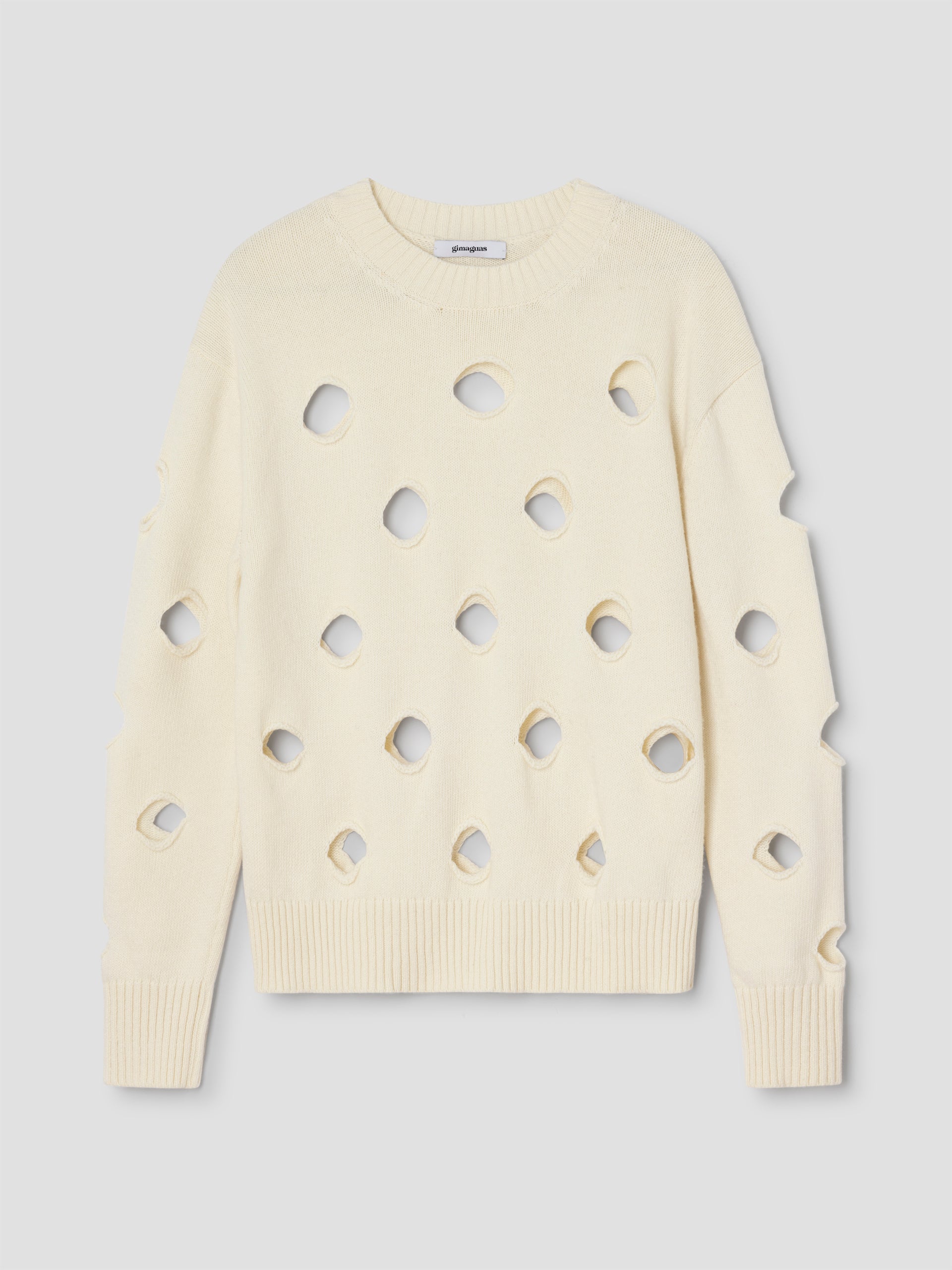White crewneck jumper for women with cut-out details – Gimaguas