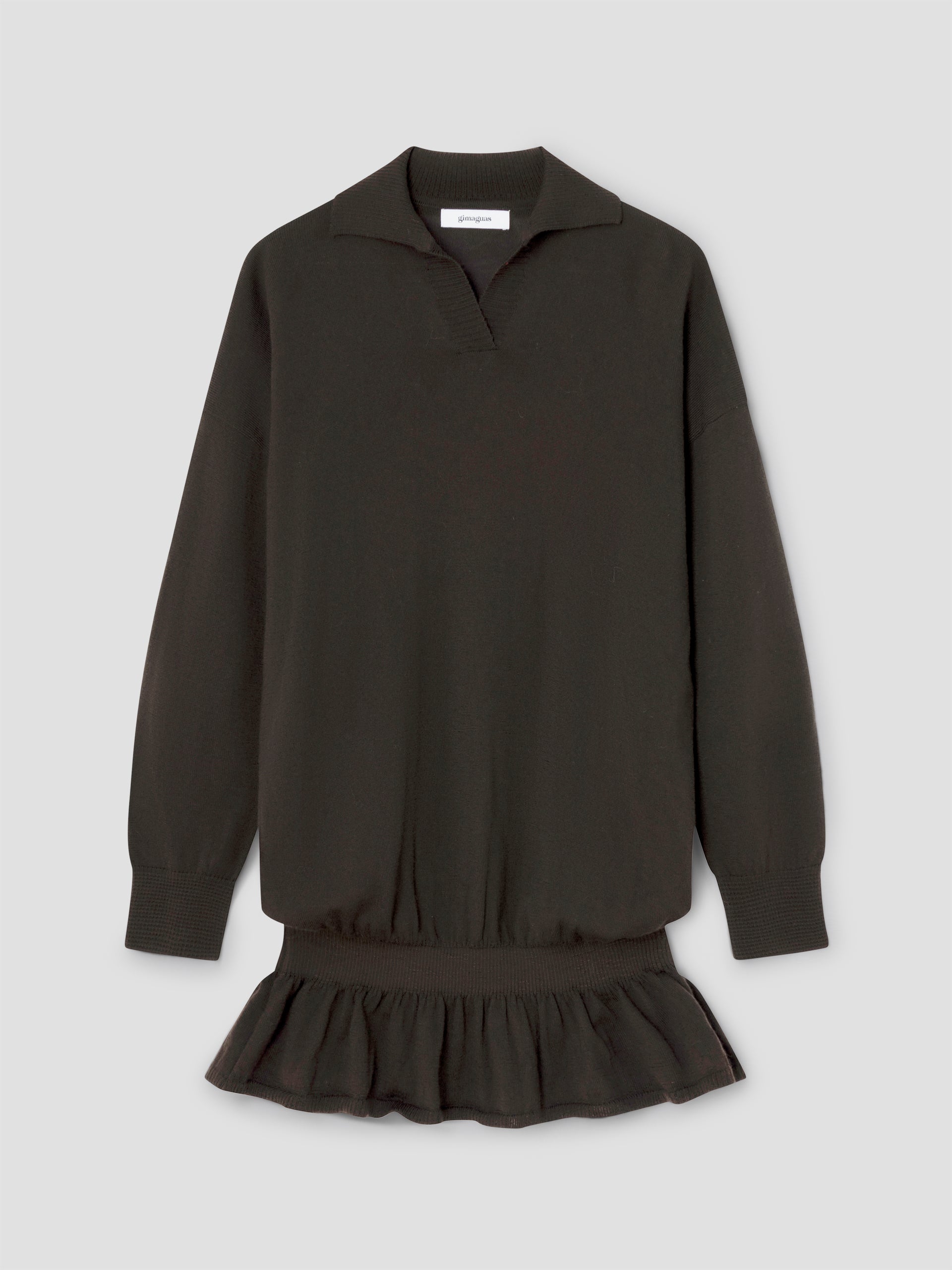 Brown wool jumper with a ruffled hem and open collar – Gimaguas