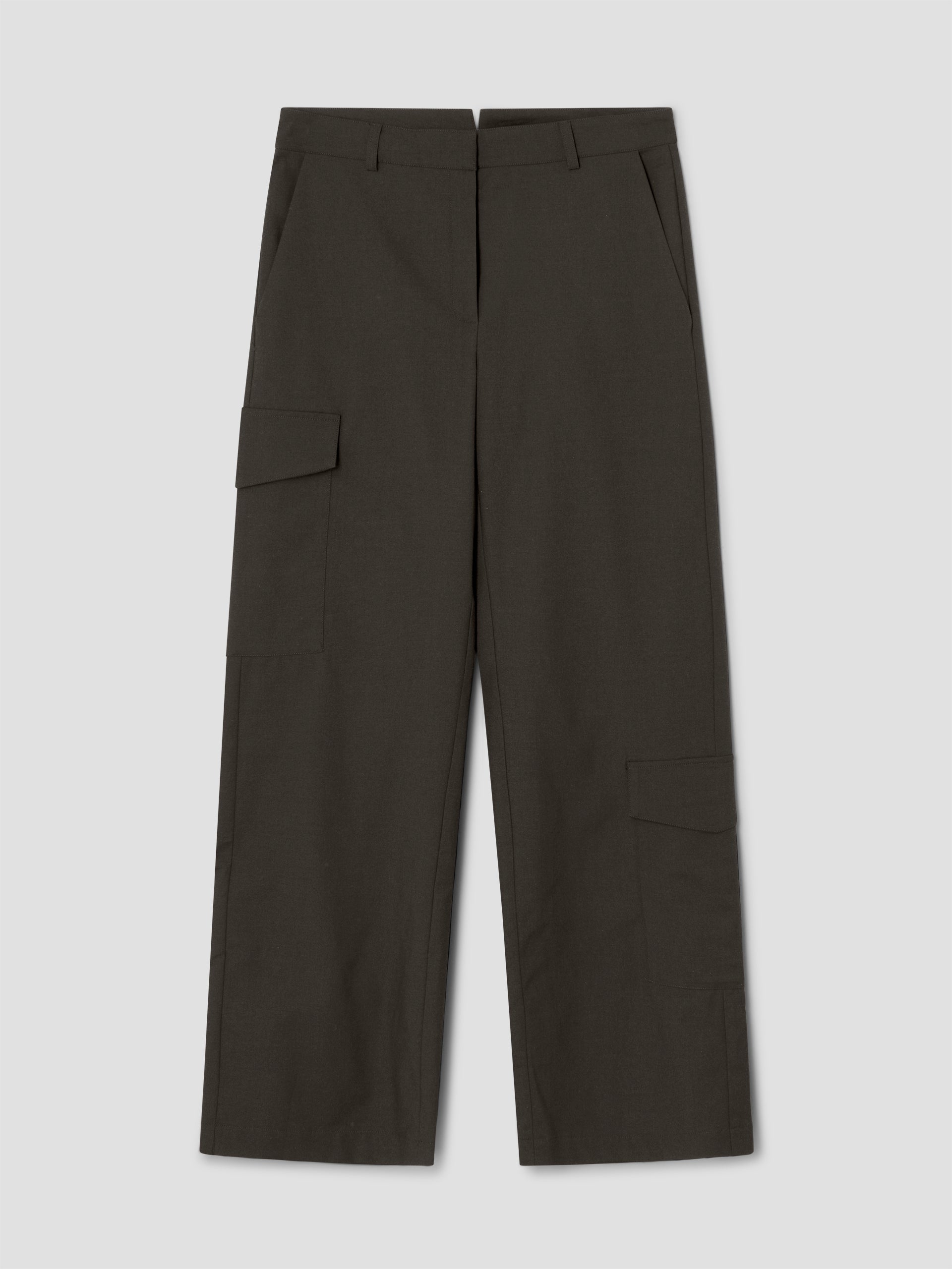 Dark brown wide-leg cargo trousers with silver back strap – Gimaguas